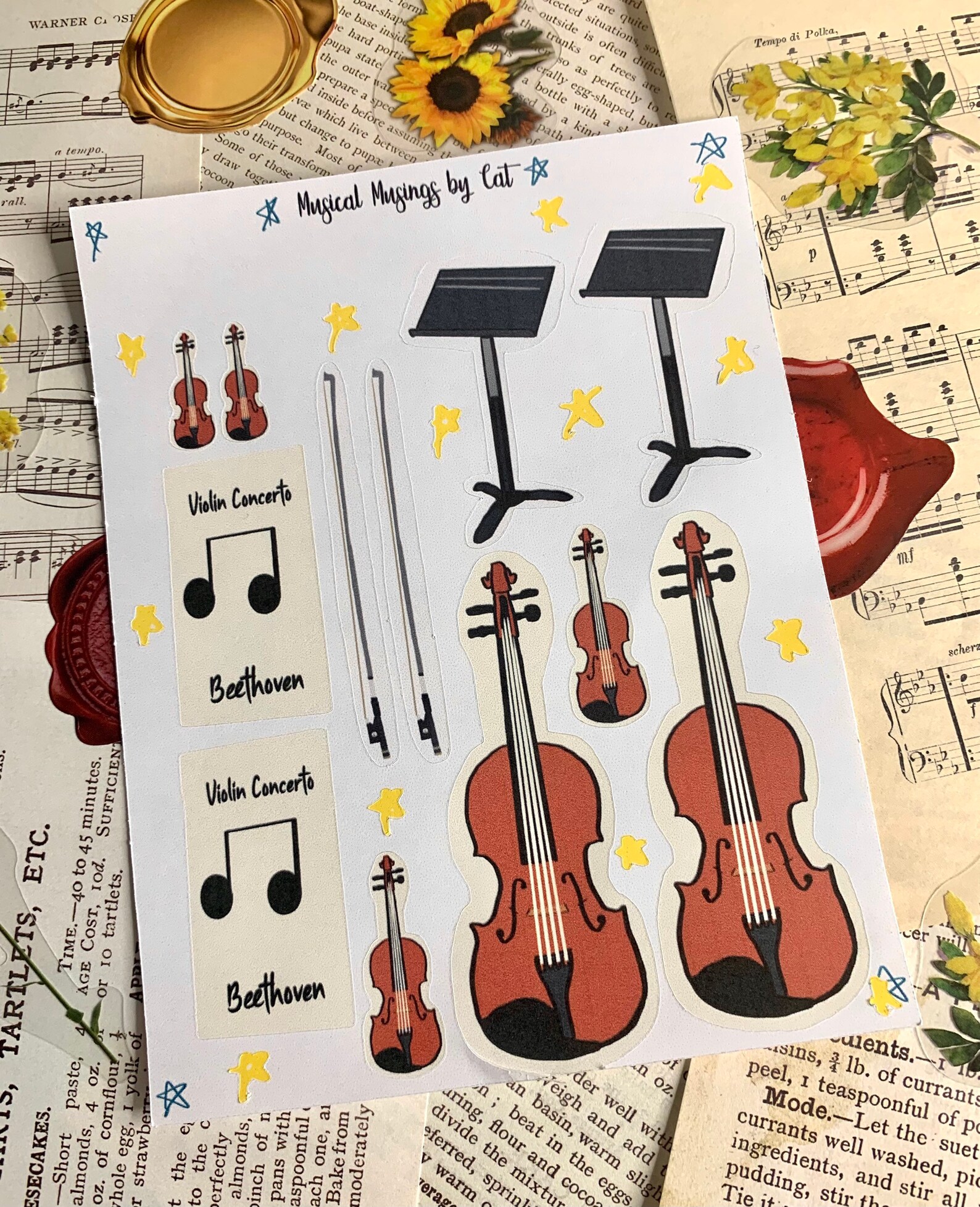 Violin Sticker Sheets (2 Sheets) - Etsy