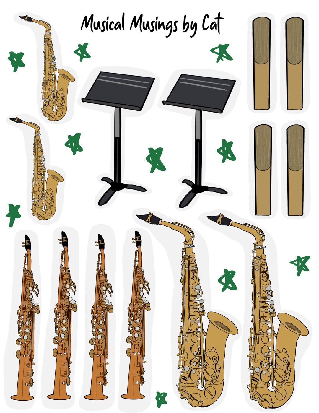 Saxophone Sticker Sheets (2 Sheets) - Etsy