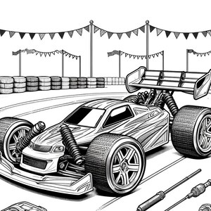 Printable RC Car Coloring Pages | Detailed Line Art for Children | Race ...