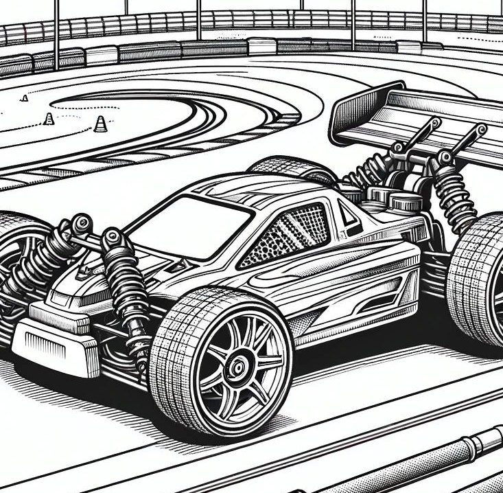 Printable RC Car Coloring Pages Detailed Line Art for Children Race ...