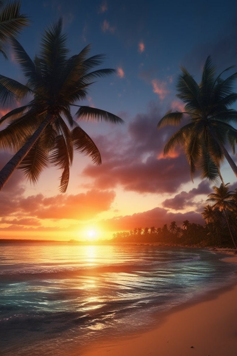 Paradise Tropical Beach Sunset Digital Print - High Quality Instant ...