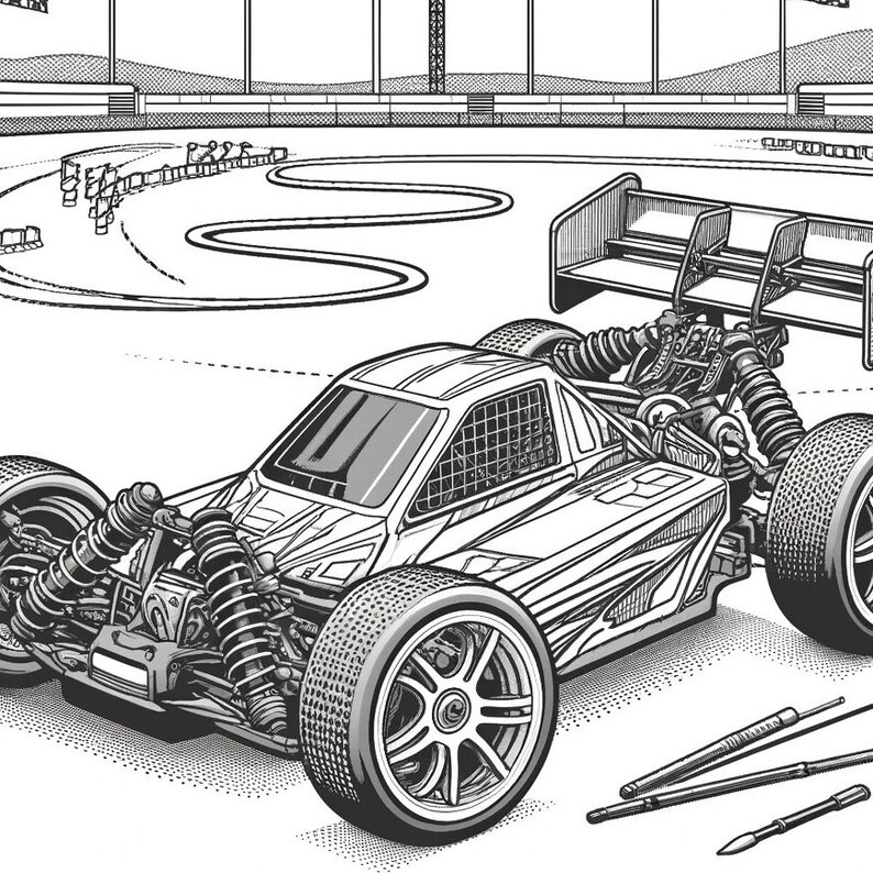 Printable RC Car Coloring Pages | Detailed Line Art for Children | Race ...