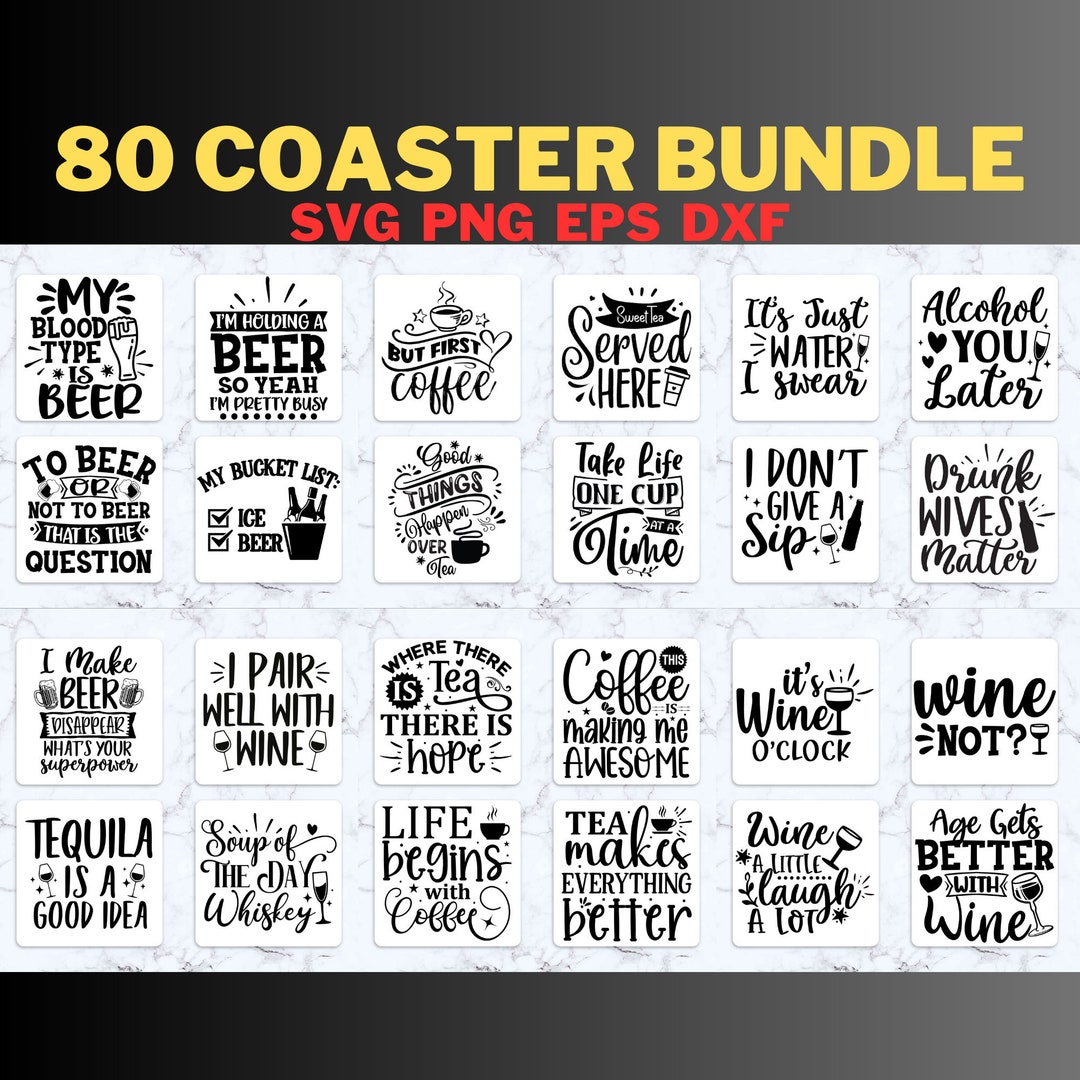 Funny Drink Coaster Svg Bundle, 80 Coaster Designs, Files for Cricut ...