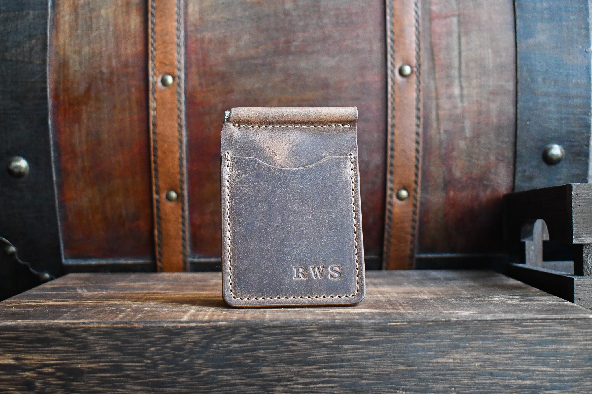 The Lawrence - Handmade Money Clip, Horween Full Grain Leather Money ...