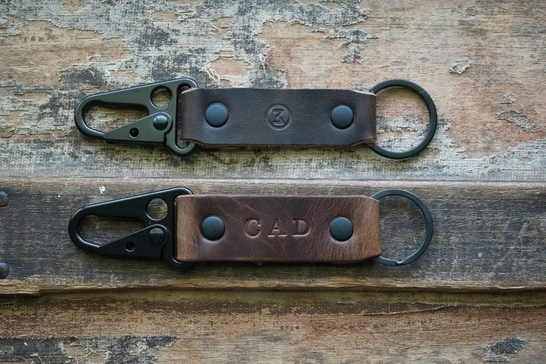 Personalized EDC Keychain, Full Grain Leather, With HK Clip, Tactical ...