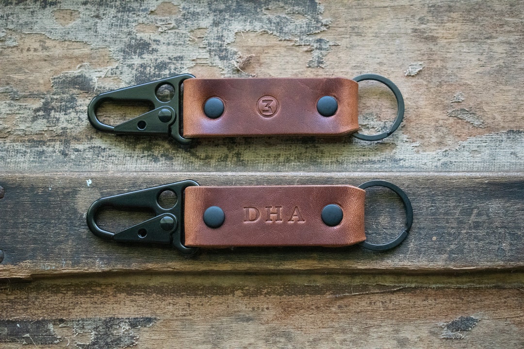 Monogram Leather Keychain, Personalized Initial Keychain, Personalized ...