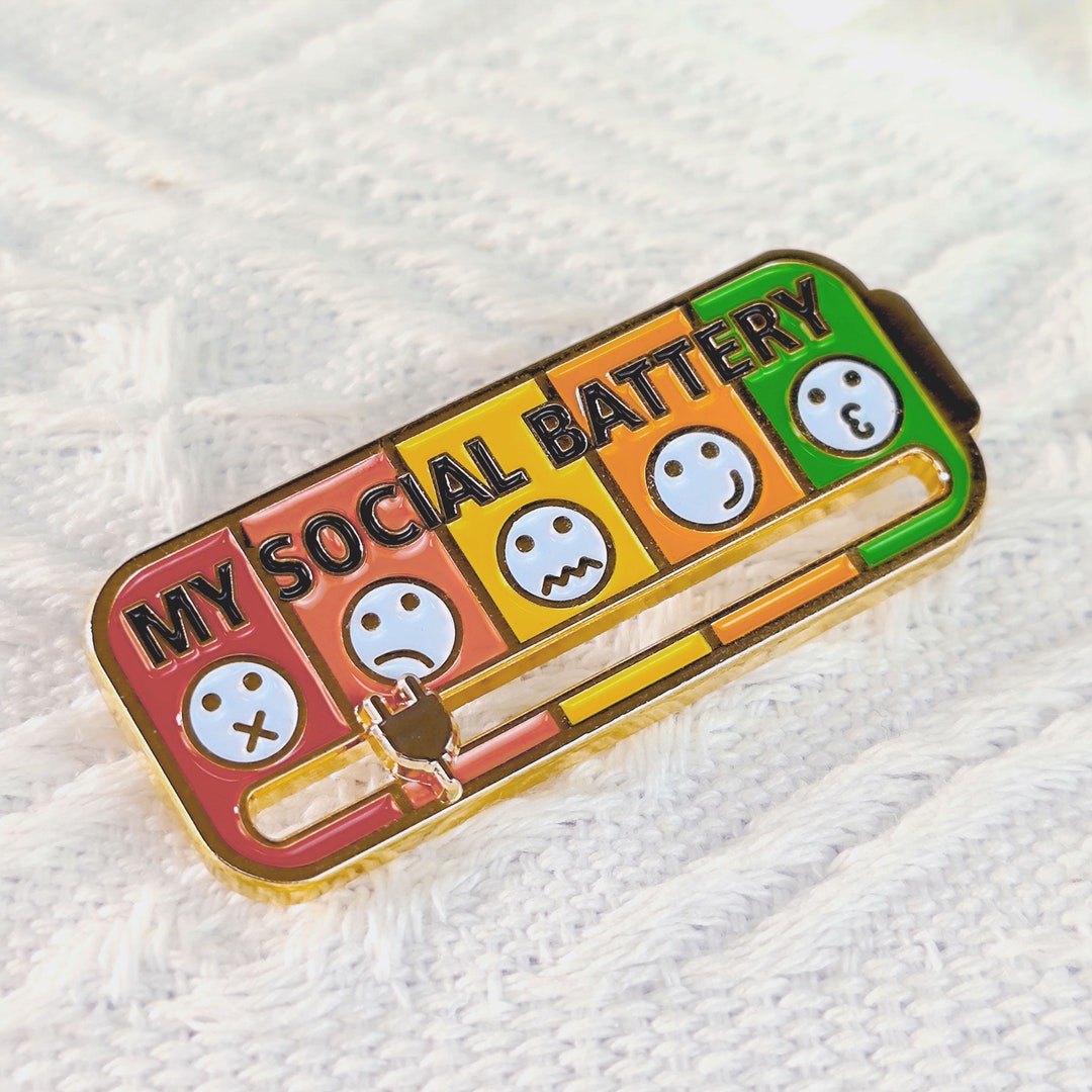 Sliding Social Battery Social Mood Brooch Pin My Social Battery Cute ...
