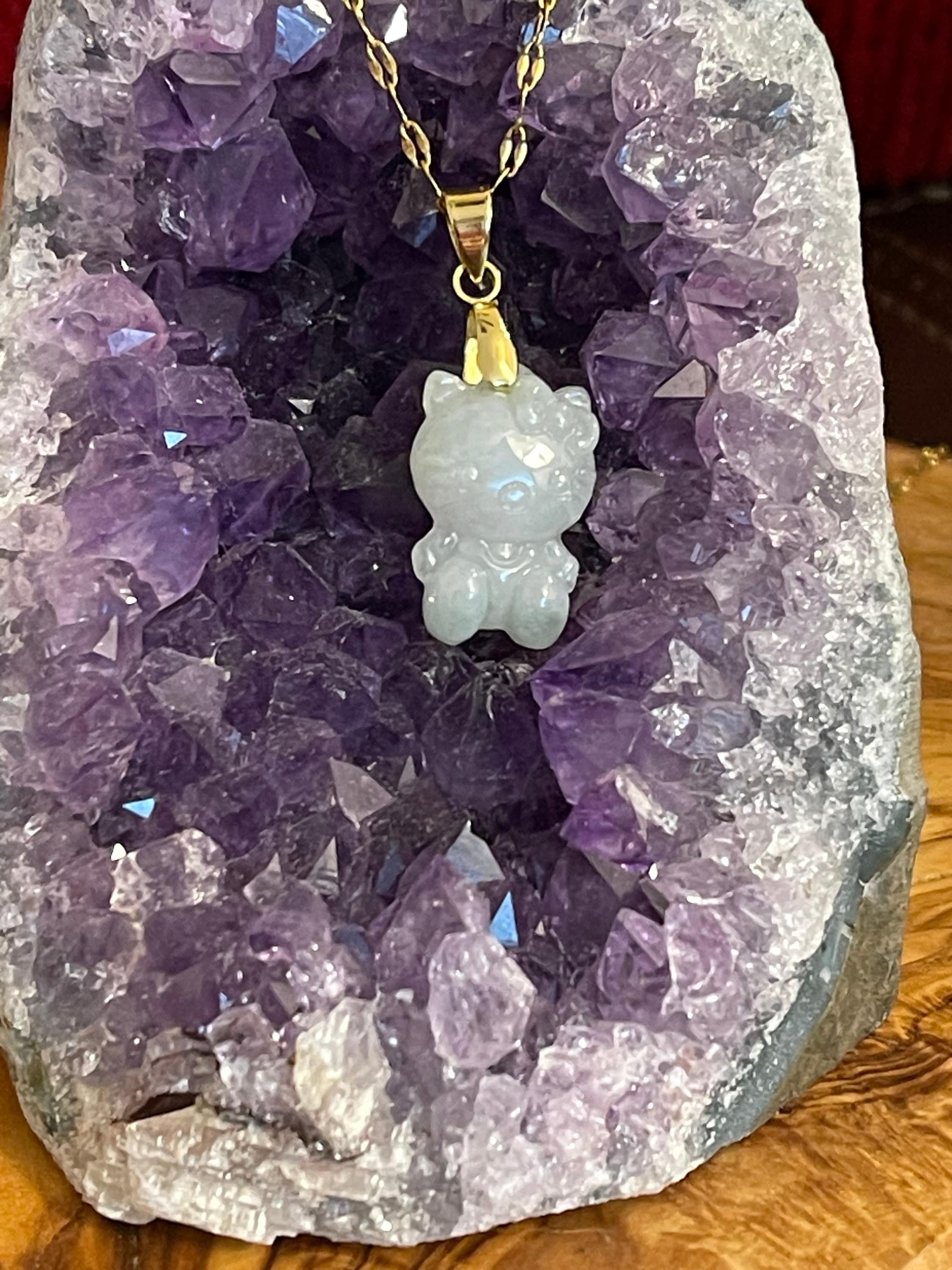 White Jade Hello Kitty Necklace | Hello Kitty Protection Necklace for ...