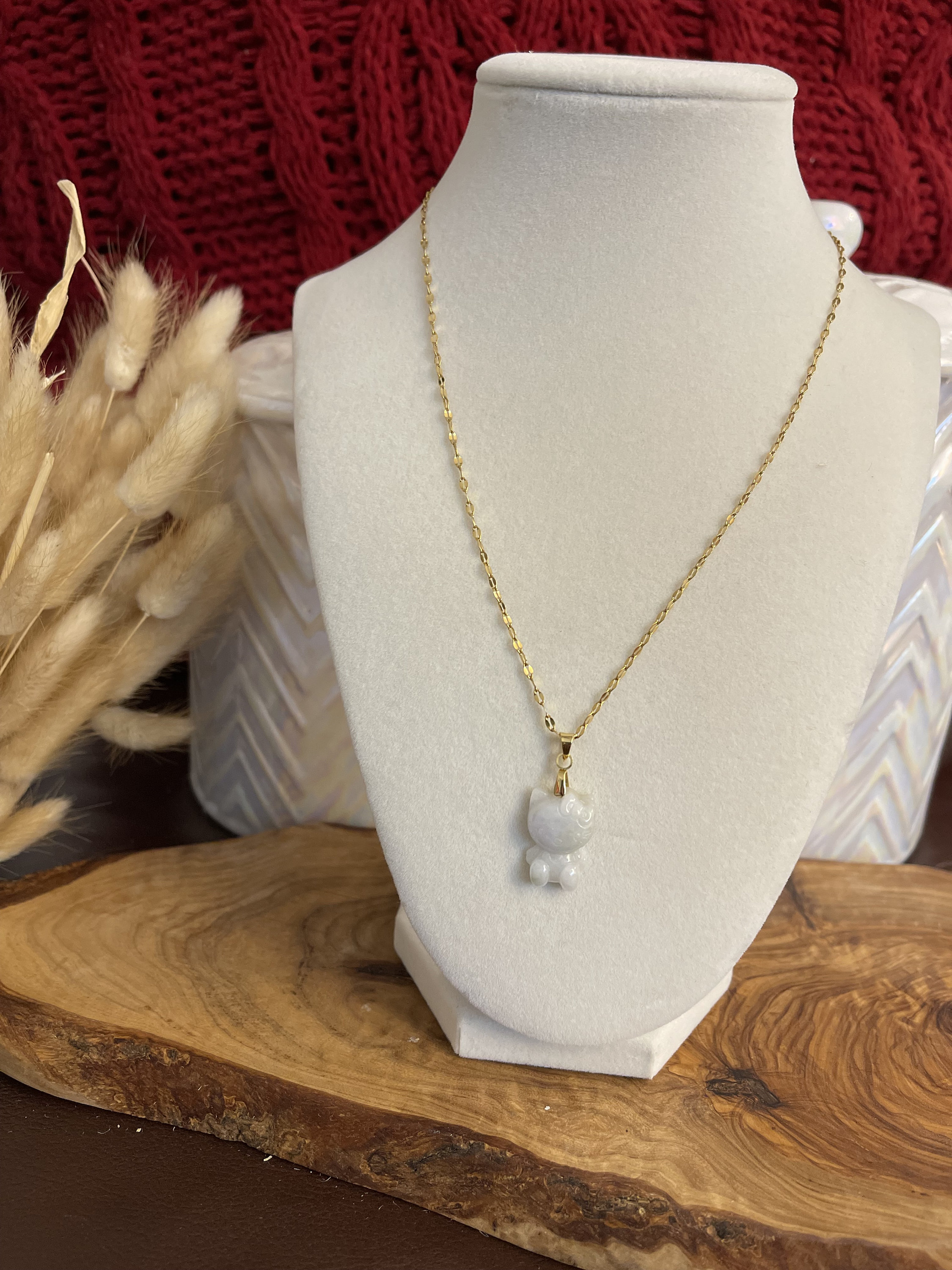 White Jade Hello Kitty Necklace | Hello Kitty Protection Necklace for ...
