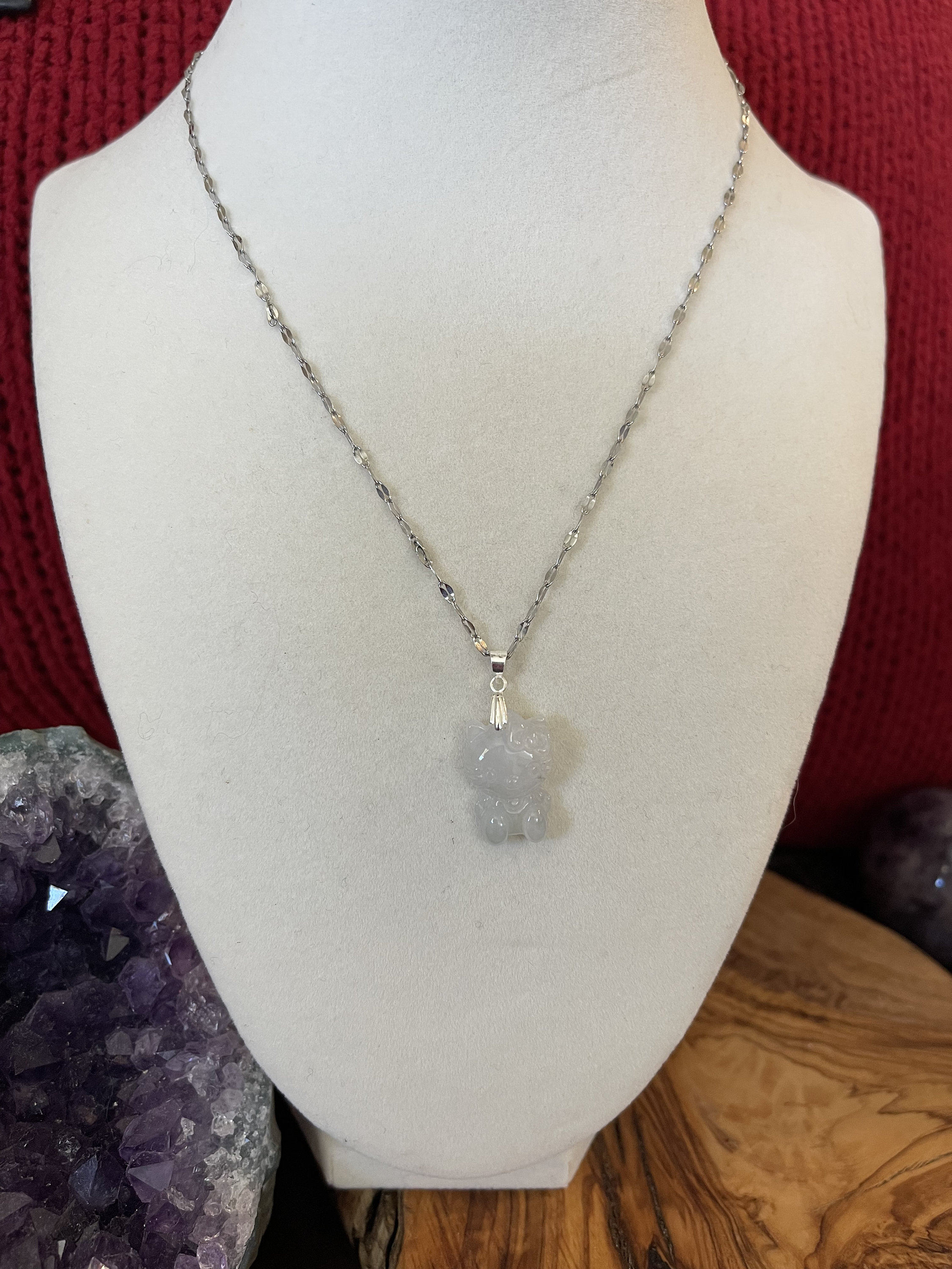 White Jade Hello Kitty Necklace | Hello Kitty Protection Necklace for ...