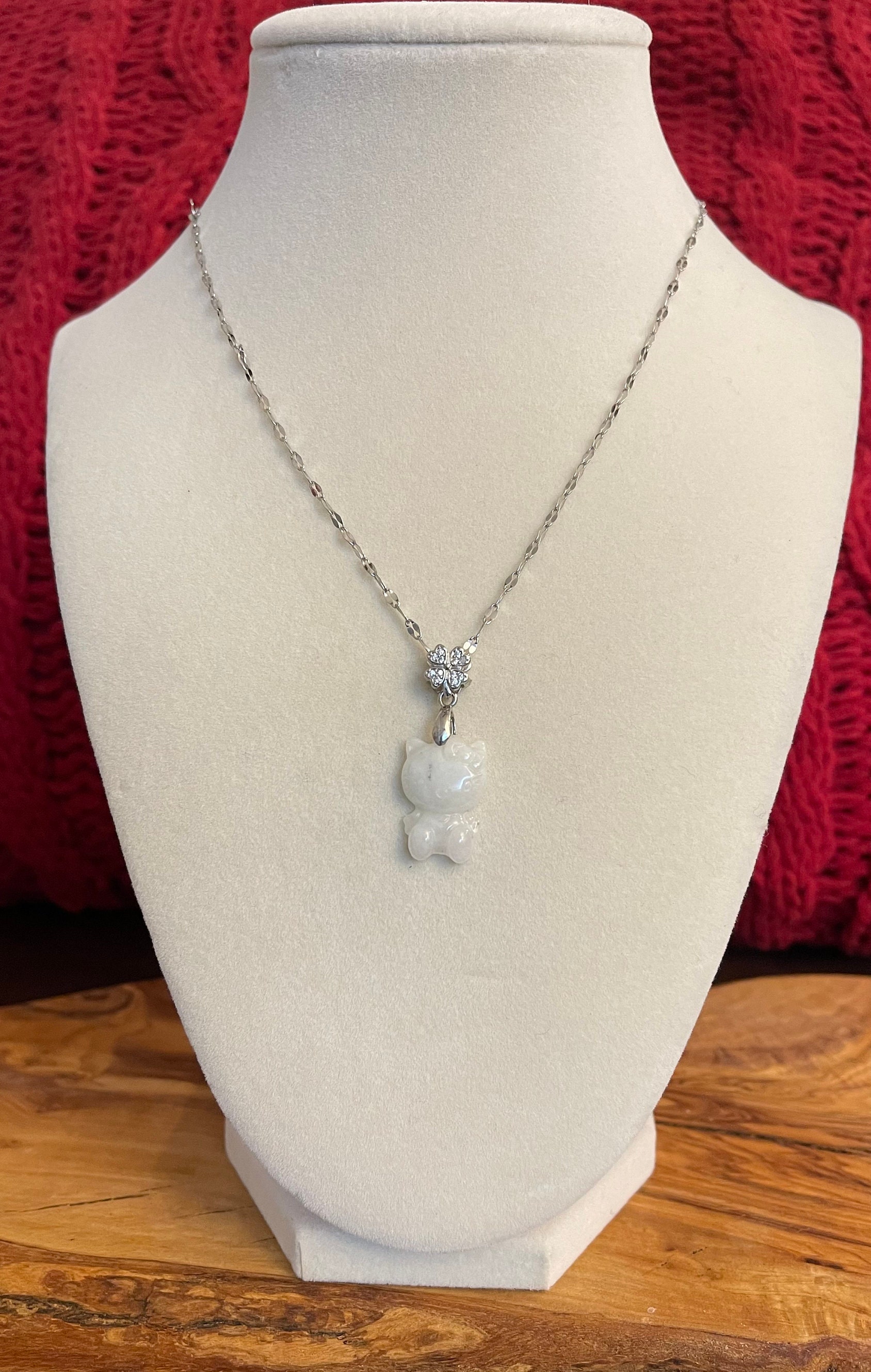 White Jade Hello Kitty Necklace | Hello Kitty Protection Necklace for ...
