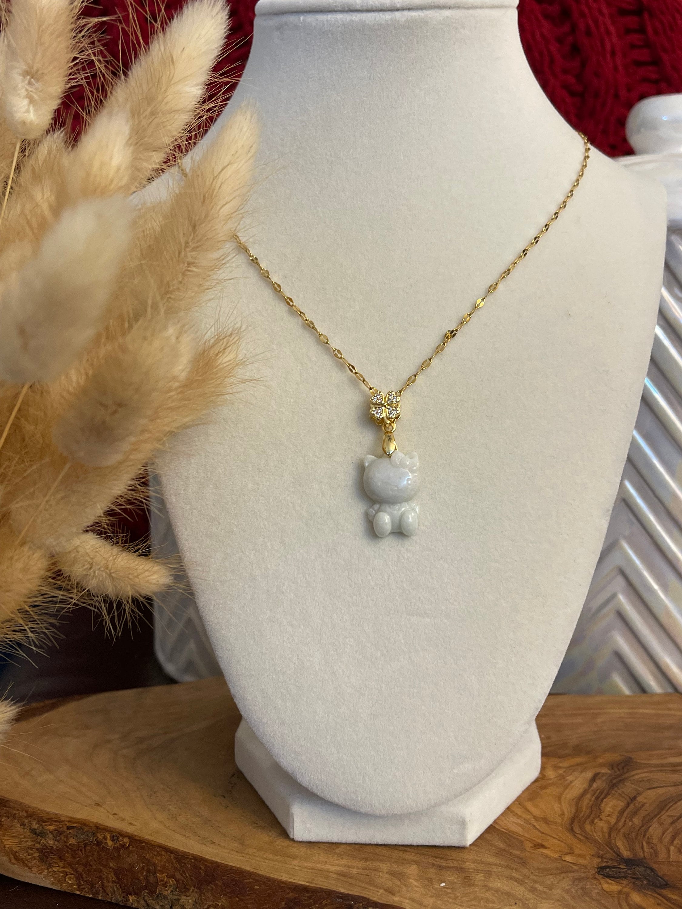White Jade Hello Kitty Necklace | Hello Kitty Protection Necklace for ...