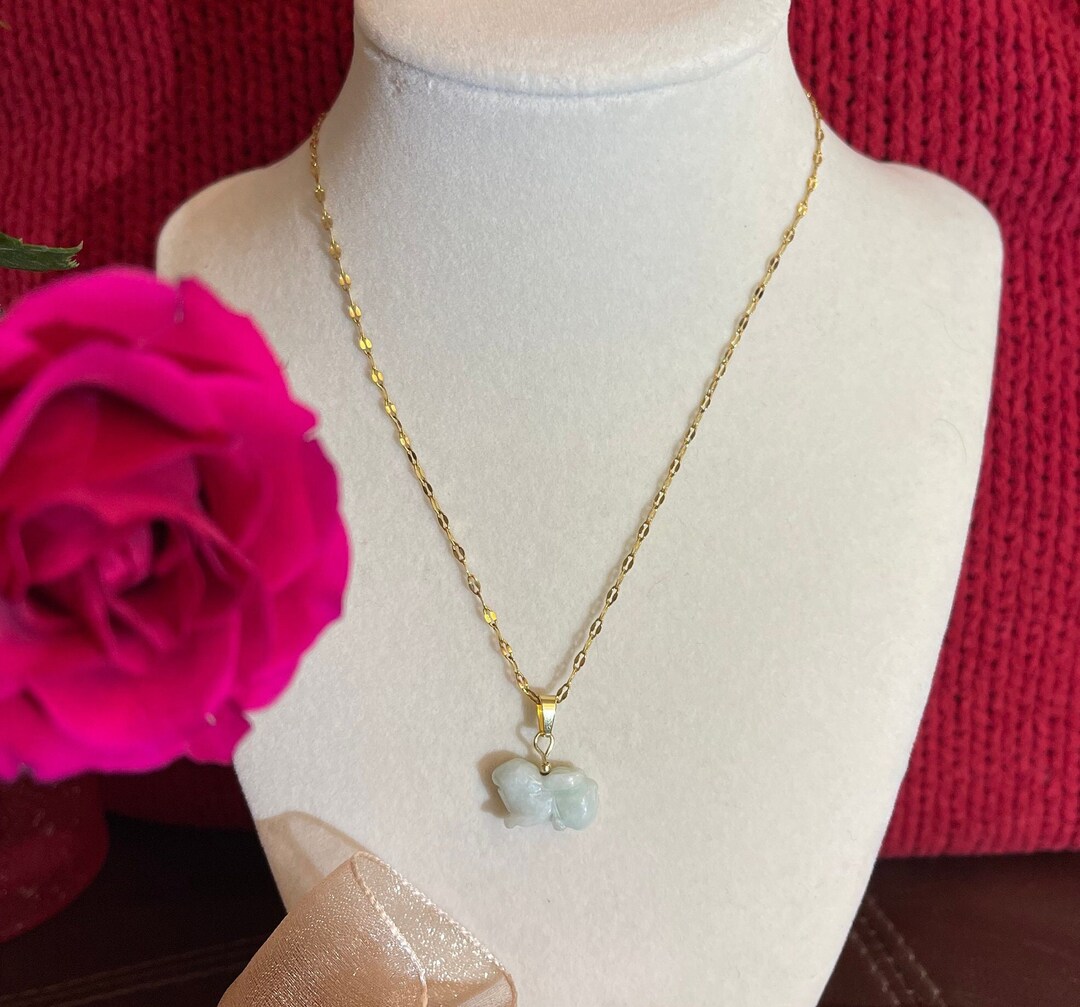 Dainty Jade Bunny Necklace | Gold Stainless Steel, Protection - Etsy