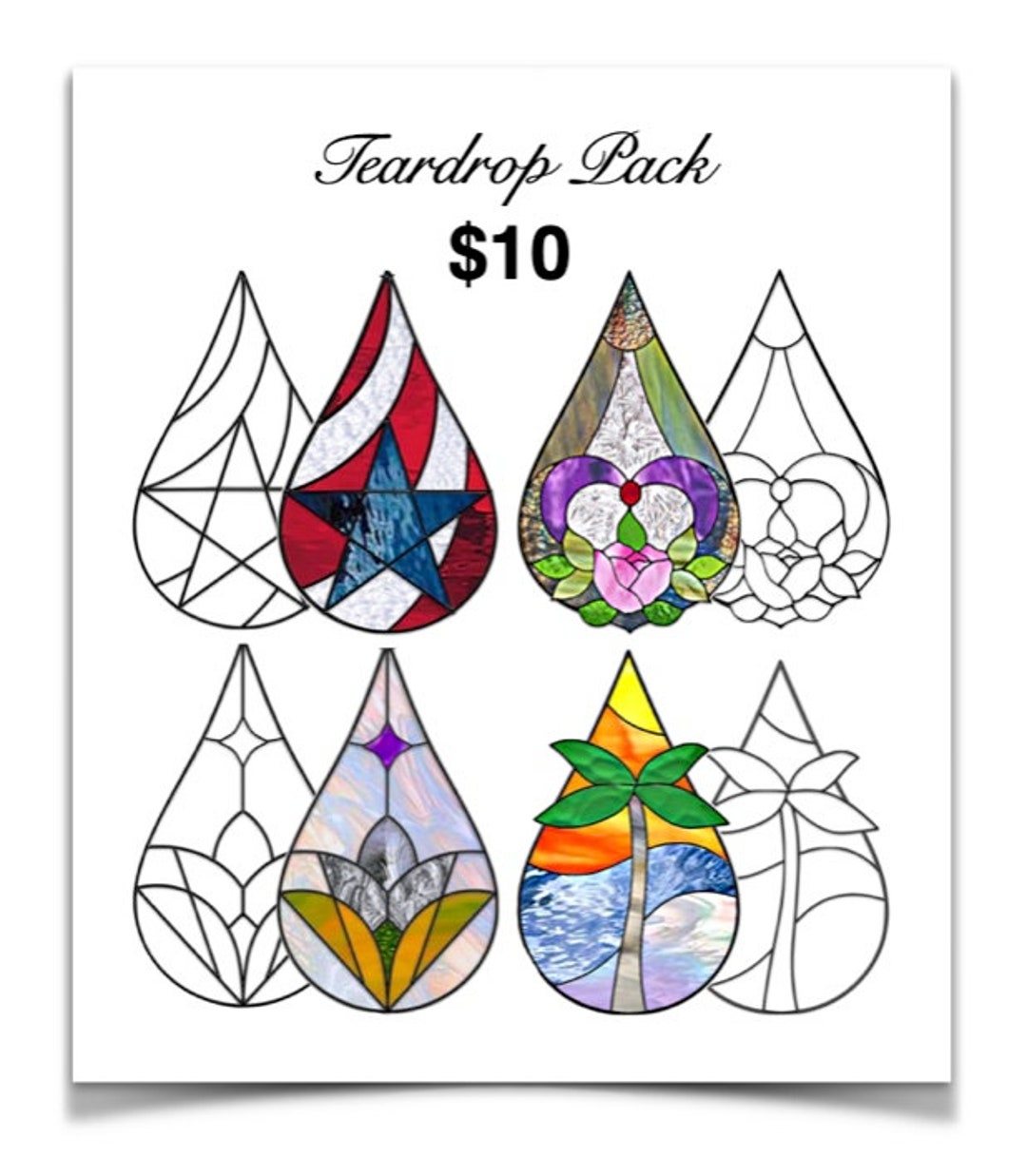 Teardrop Stained Glass Pattern Pack - Etsy