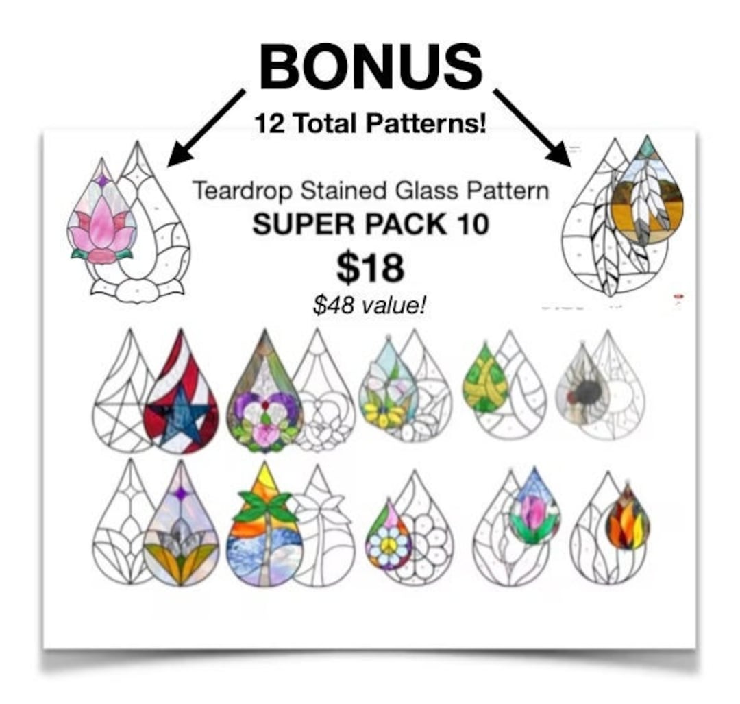 Teardrop Stained Glass Pattern Super Pack 10 - Etsy