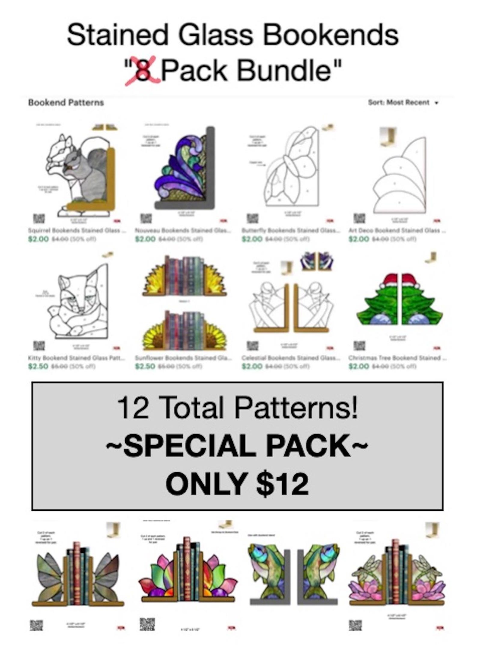 Stained Glass Bookends: SPECIAL PACK- 12 Total Patterns - Etsy