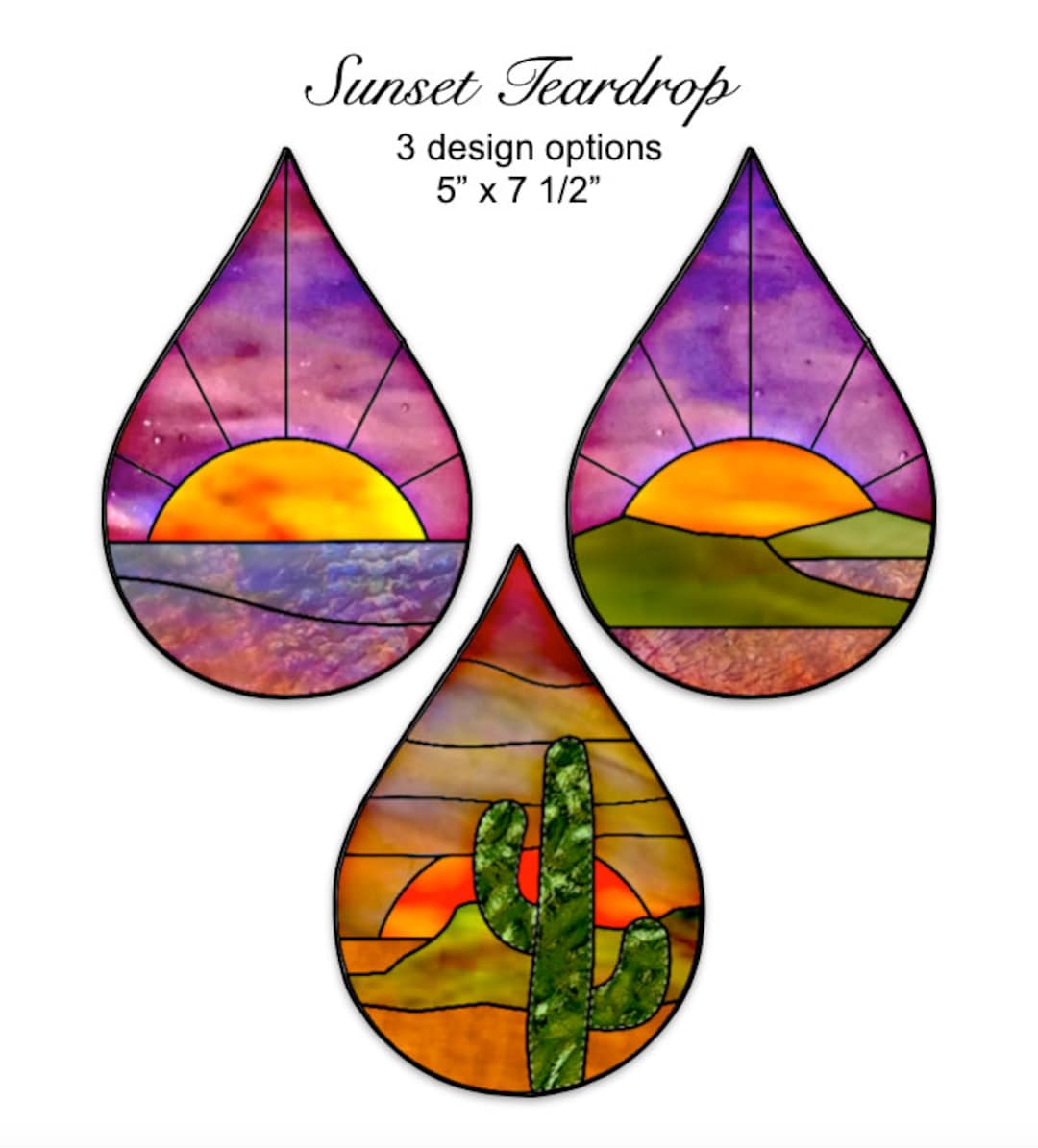 Sunset Teardrop Trio Pack Stained Glass Patterns - Etsy