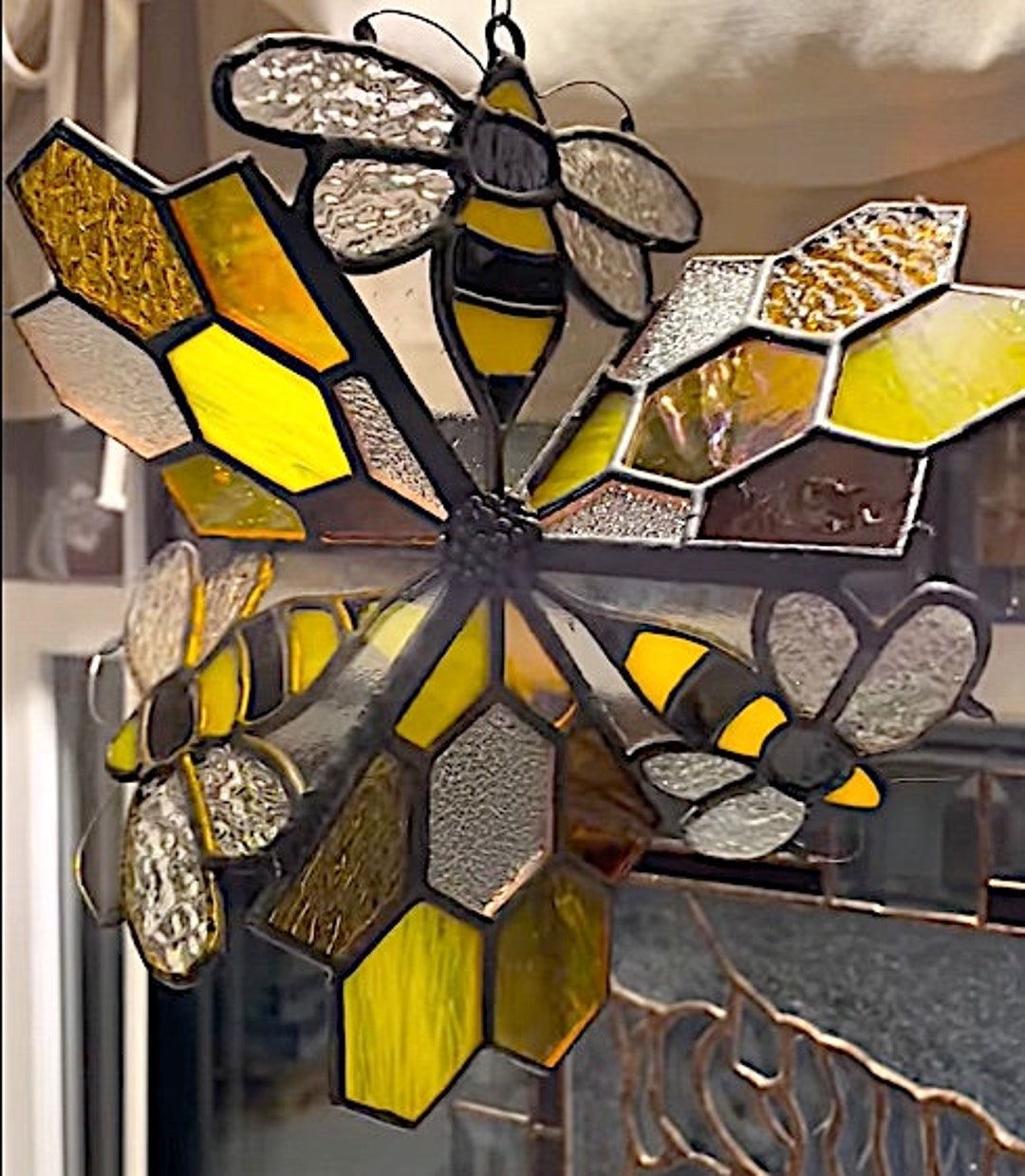 Bee Honeycomb Spinner Stained Glass Pattern Set - Etsy