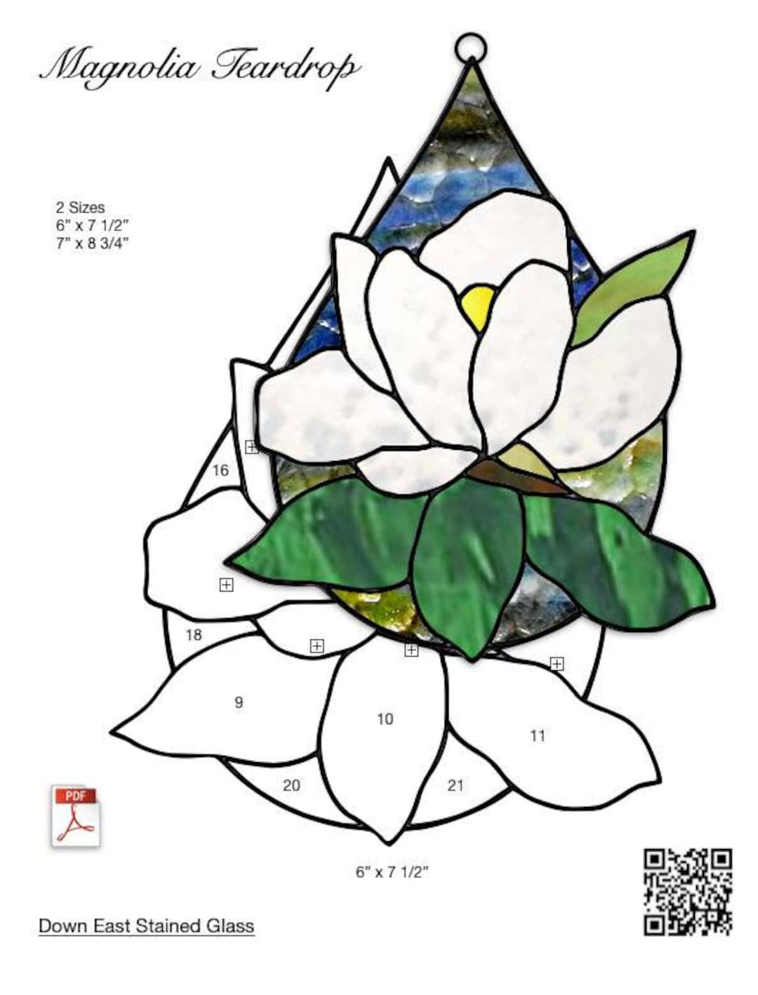 Magnolia Teardrop Stained Glass Pattern - Etsy