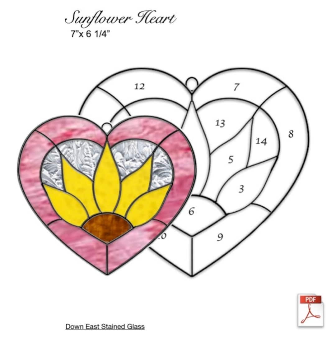 Sunflower Heart Stained Glass Pattern - Etsy