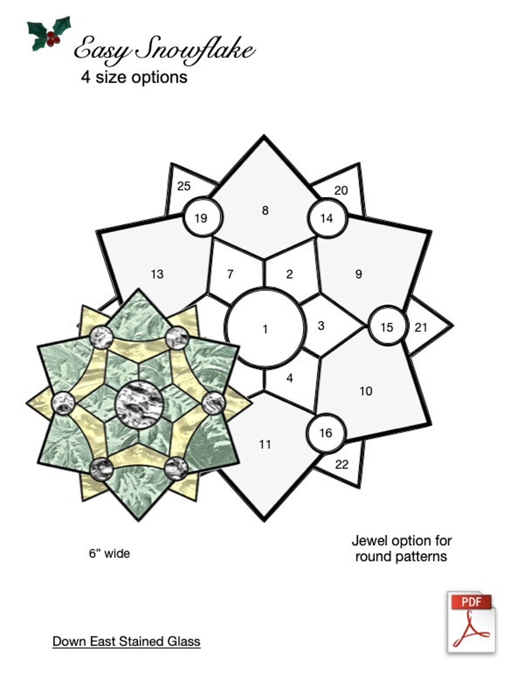Easy Snowflake Stained Glass Pattern 4 Size Options PDF - Etsy