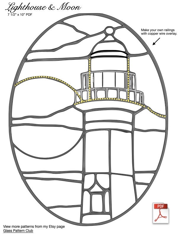 Lighthouse and Moon Stained Glass Pattern PDF - Etsy
