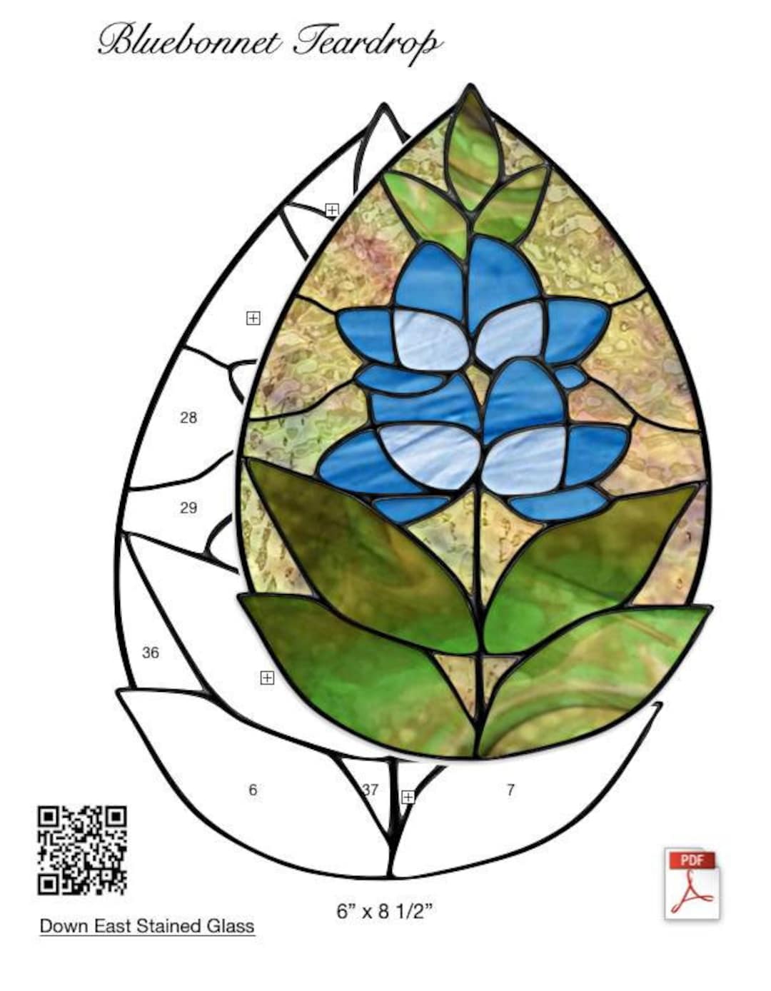 Bluebonnet Teardrop Stained Glass Pattern - Etsy