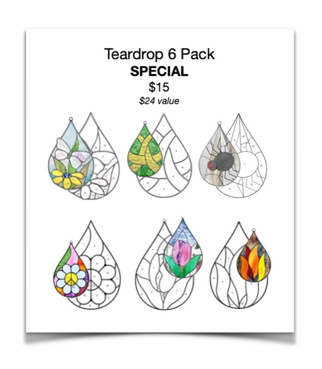 Teardrop Stained Glass Pattern 6 Pack Special - Etsy
