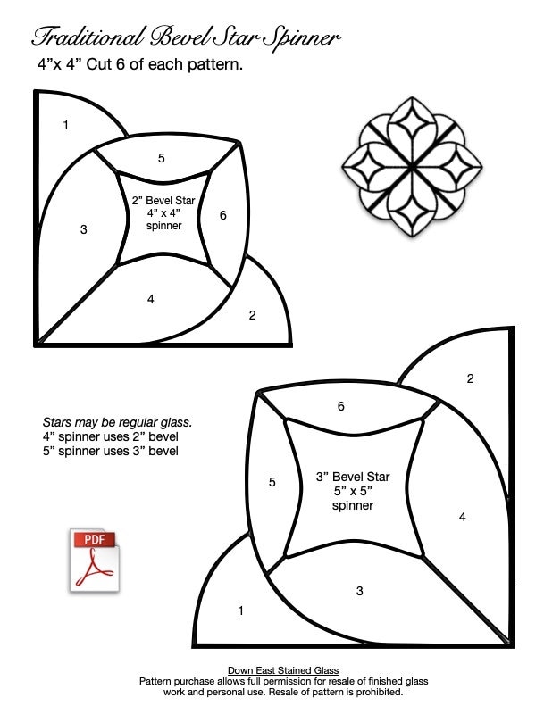 Traditional Bevel Star Spinner Stained Glass Pattern PDF - Etsy