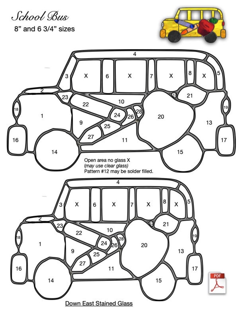School Bus Stained Glass Pattern - Etsy