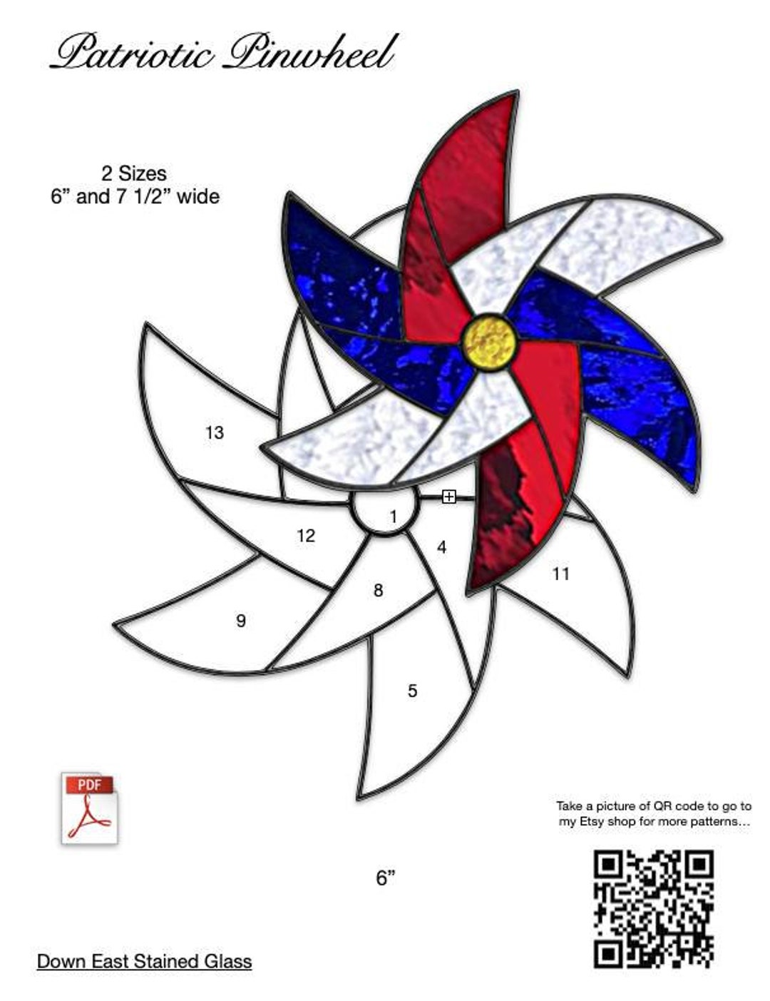 Patriotic Pinwheel Stained Glass Pattern - Etsy