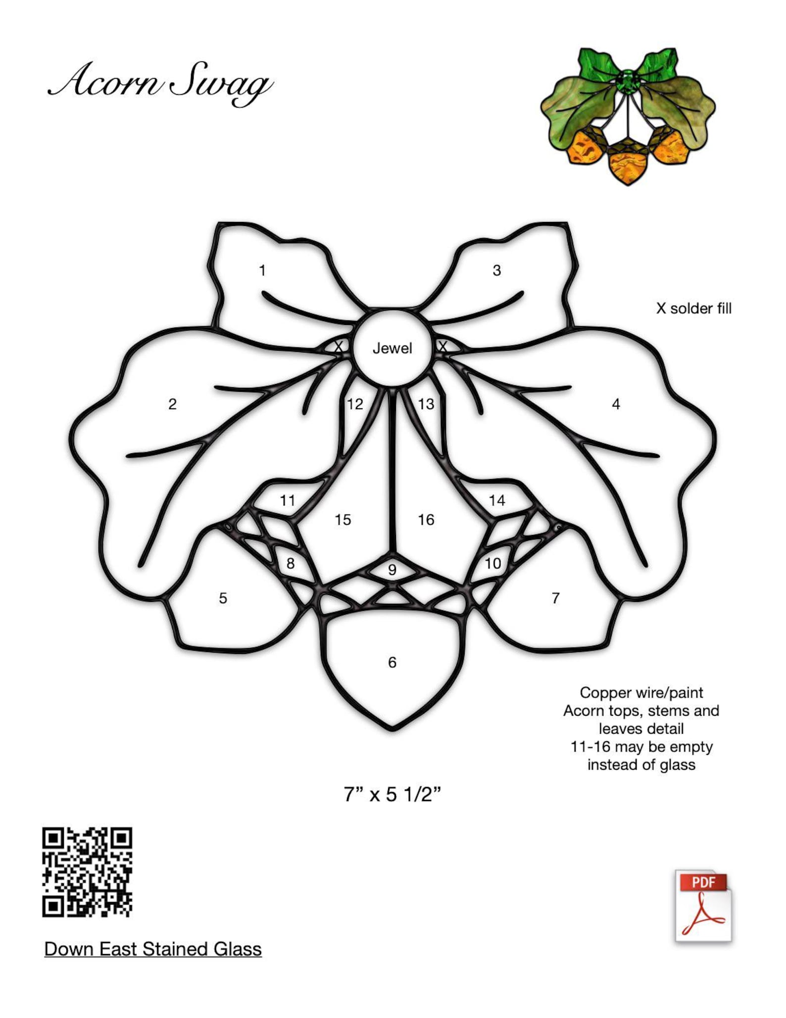 Acorn Swag Stained Glass Pattern - Etsy