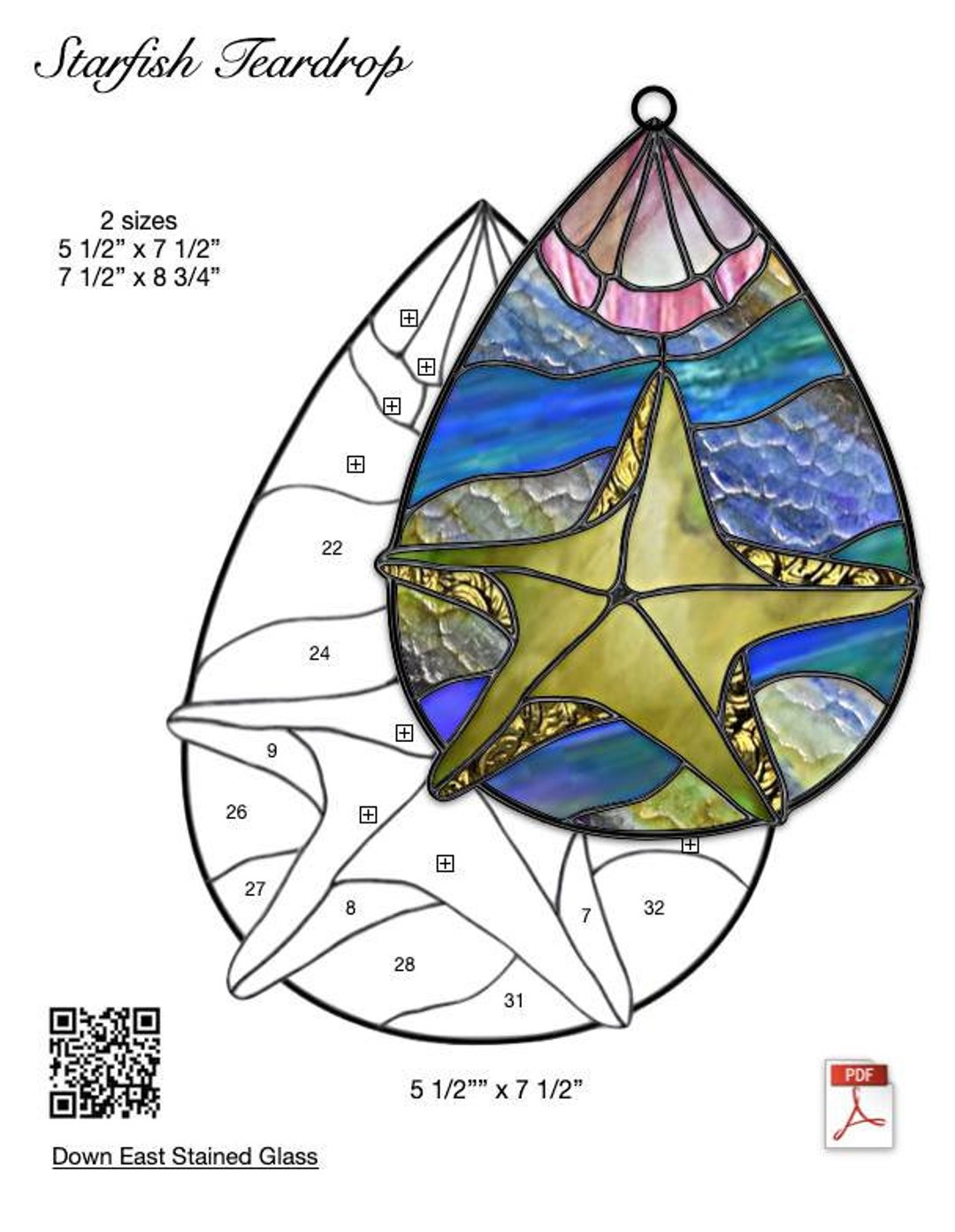 Starfish Teardrop Stained Glass Pattern - Etsy