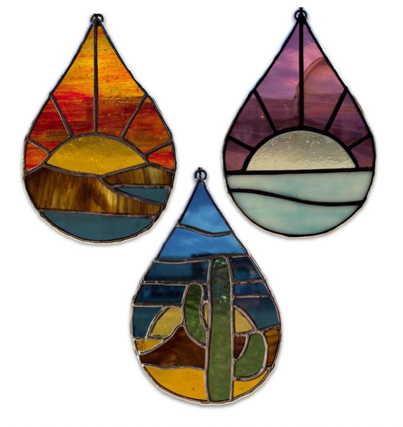 Sunset Teardrop Trio Pack Stained Glass Patterns - Etsy