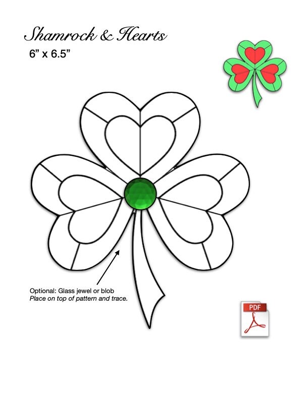 Shamrock & Hearts Stained Glass Pattern PDF - Etsy