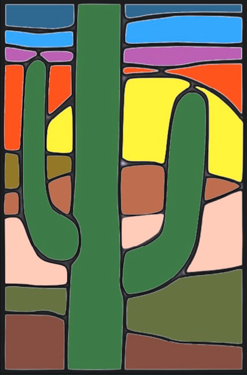 Cactus Sunset Stained Glass Pattern PDF Download - Etsy