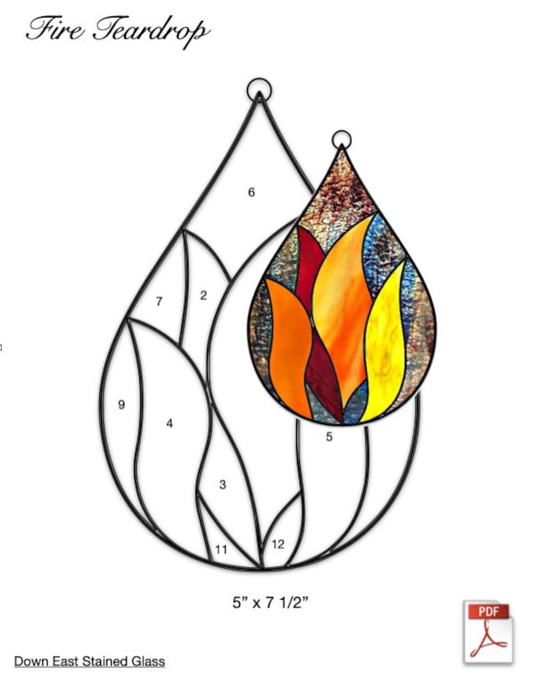 Fire Teardrop Stained Glass Pattern - Etsy