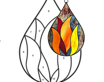 Digital Teardrop Stained Glass Pattern Fire , Sunflower Suncatcher ...