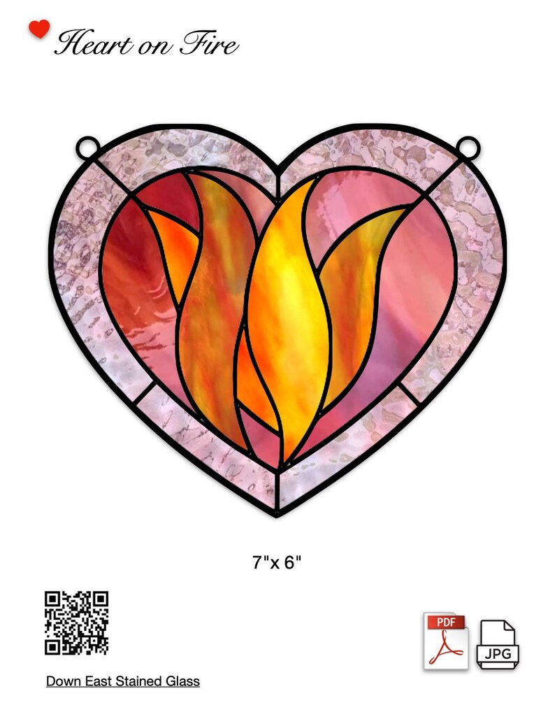 Heart on Fire Stained Glass Pattern - Etsy