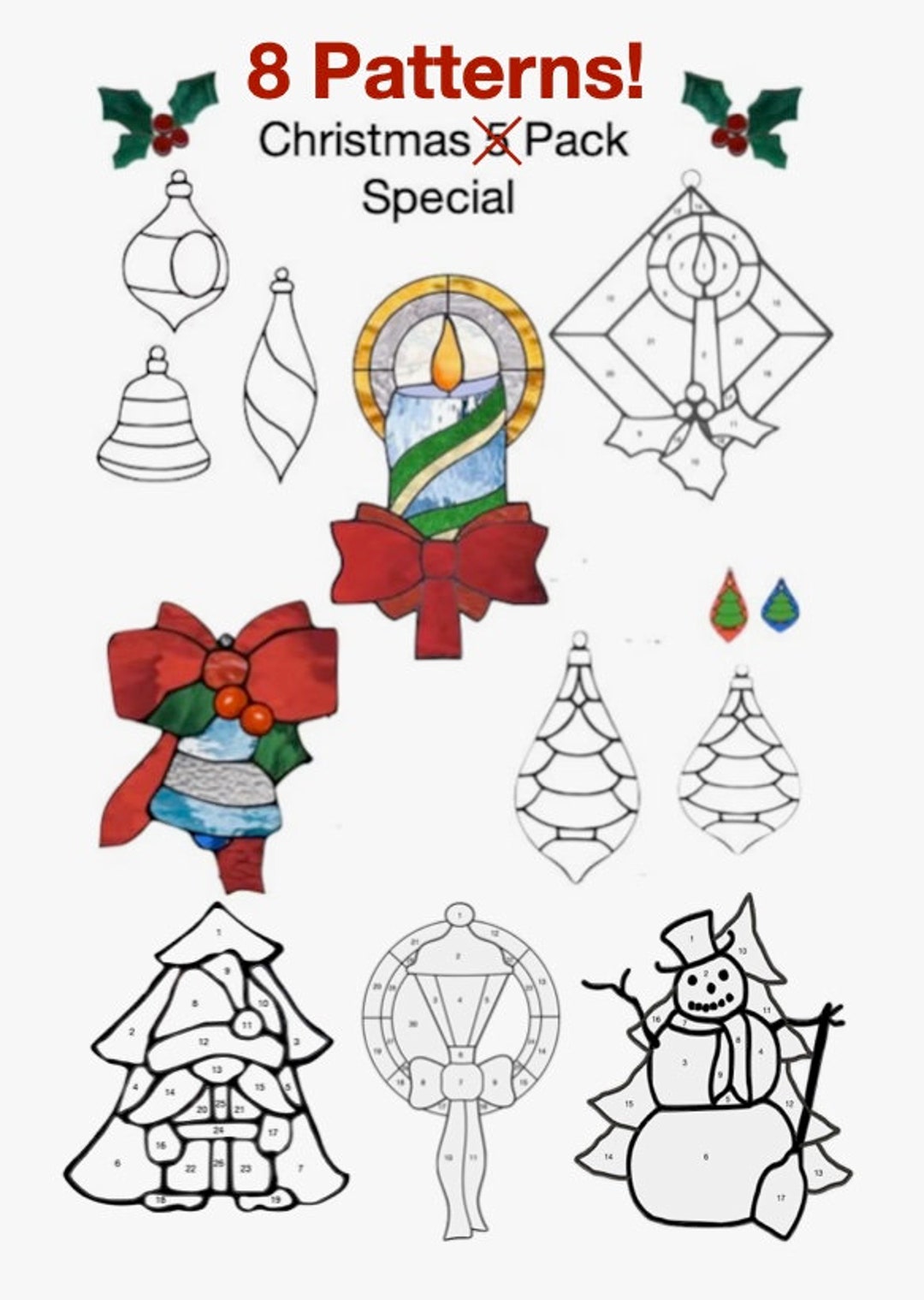 Christmas 8 Pack Stained Glass Patterns PDF - Etsy