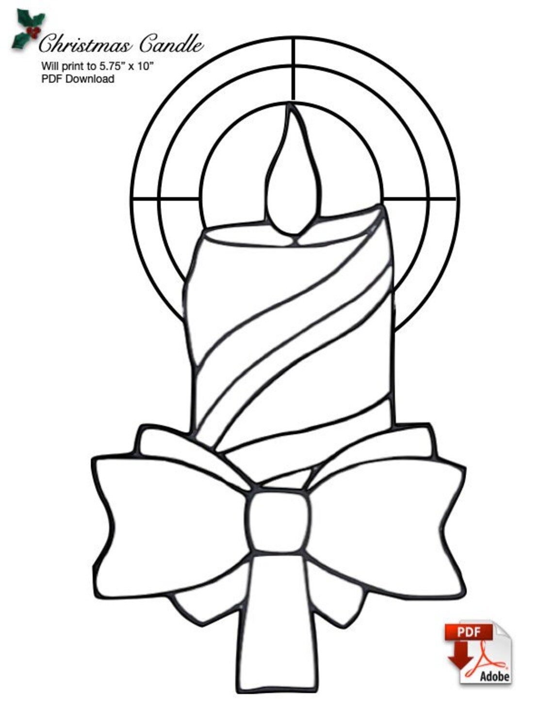 Christmas Candle Stained Glass Pattern - Etsy