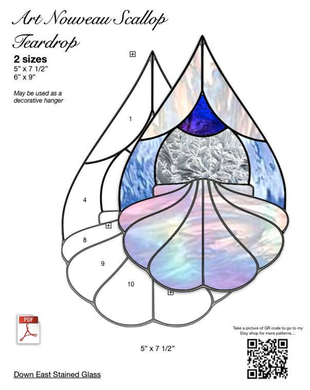 Art Nouveau Scallop Teardrop Stained Glass Pattern - Etsy