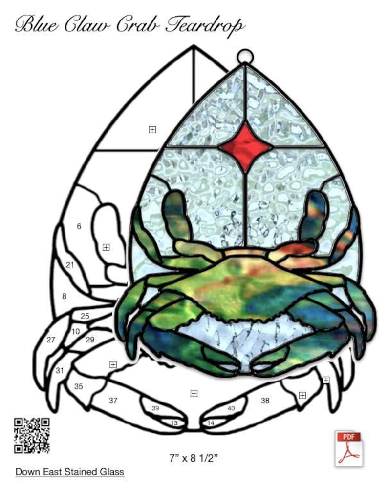 Blue Claw Crab Teardrop Stained Glass Pattern - Etsy