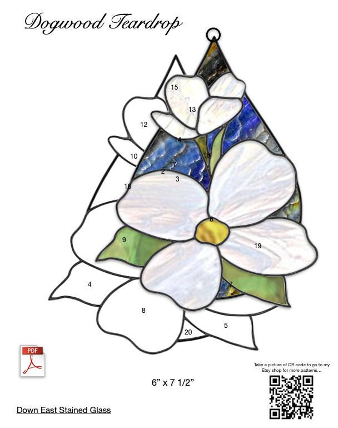Dogwood Teardrop Stained Glass Pattern - Etsy