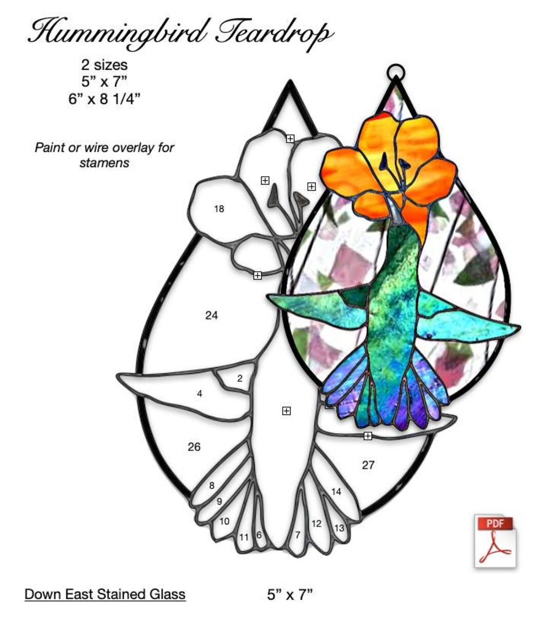 Hummingbird Teardrop 2 Stained Glass Pattern - Etsy