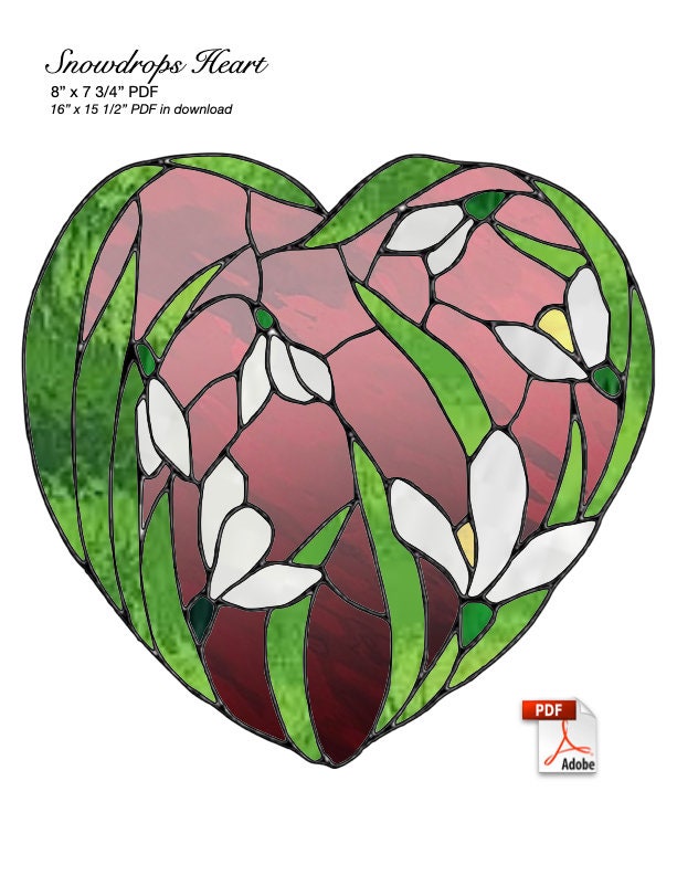 Snowdrops in Heart Stained Glass Pattern PDF - Etsy