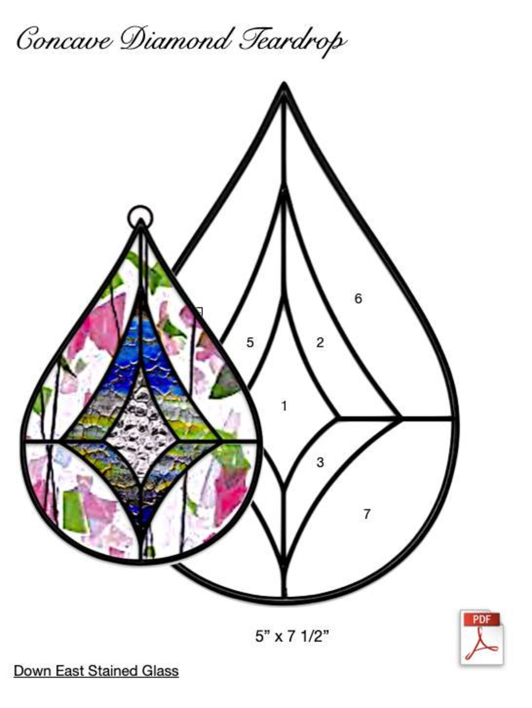 Concave Diamond Teardrop Stained Glass Pattern - Etsy