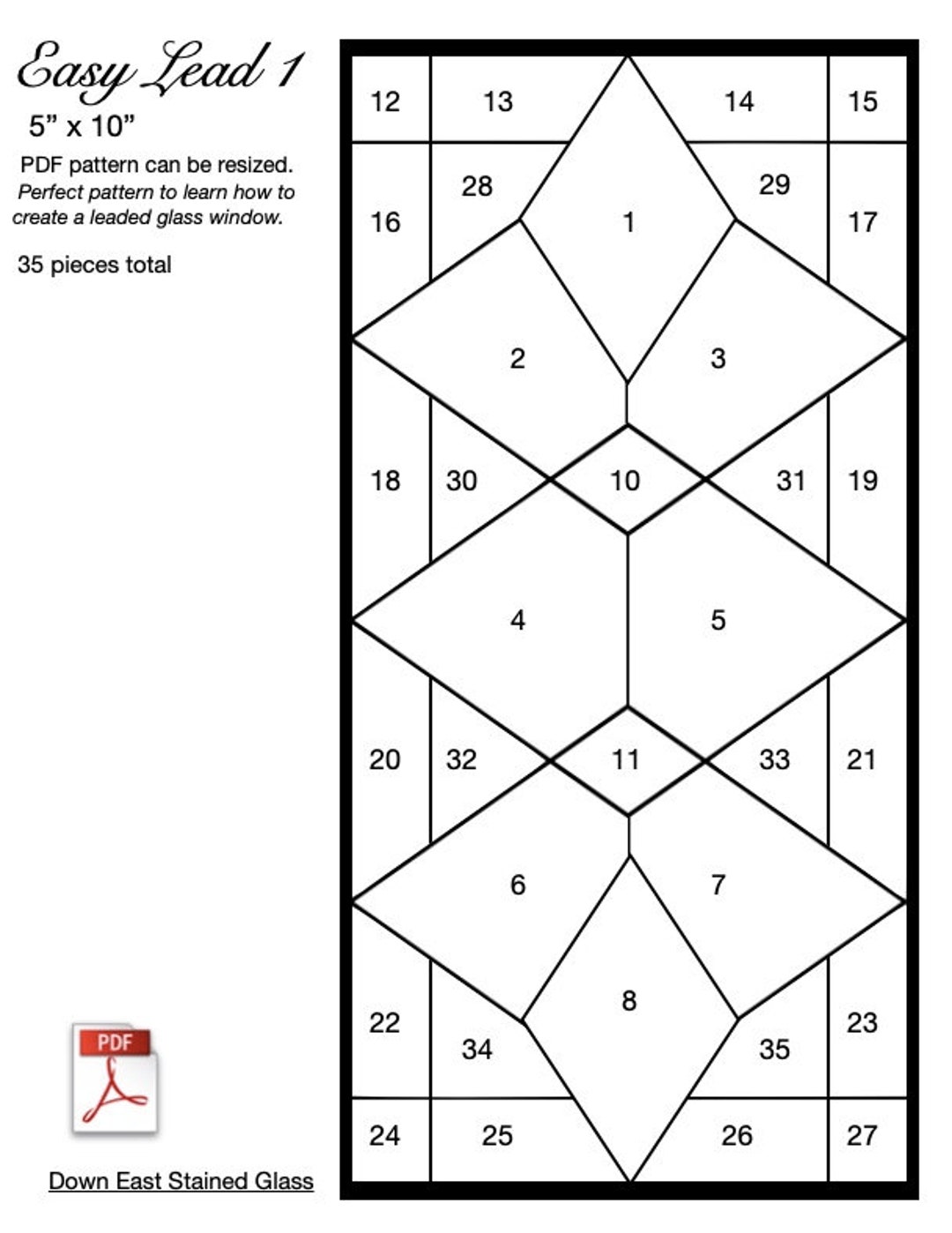 Easy Lead Stained Glass Pattern PDF - Modern Arts & Crafts - Etsy