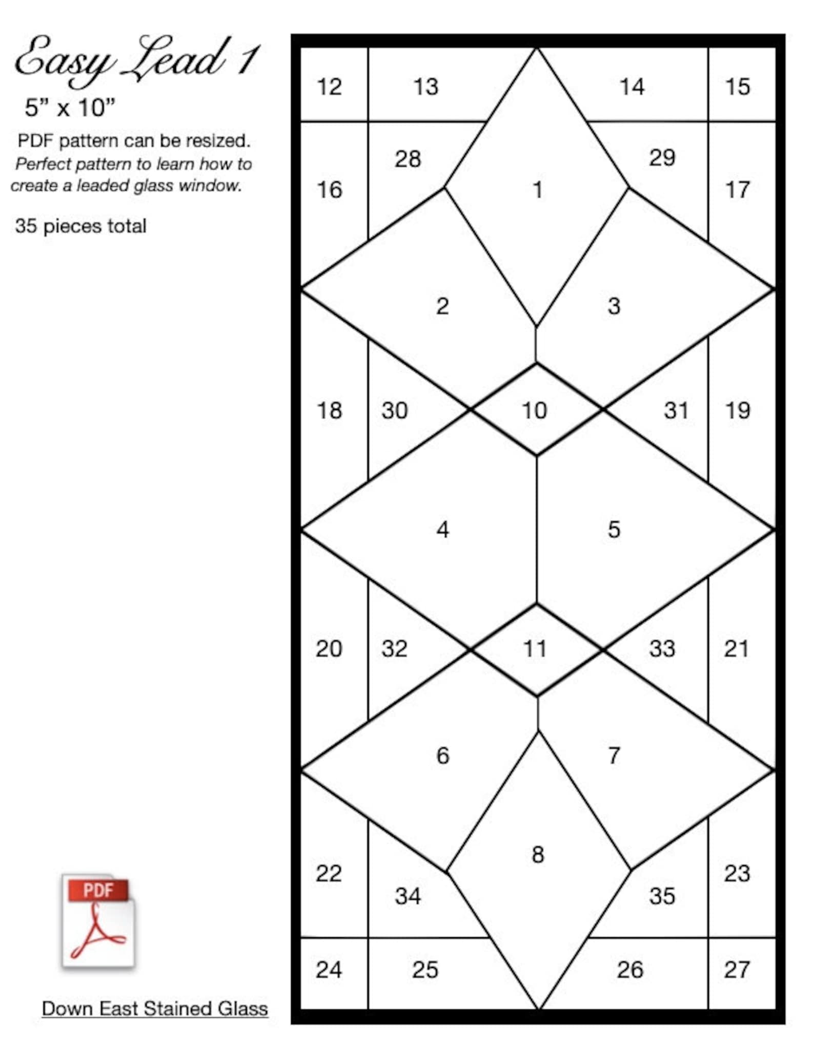 Easy Lead Stained Glass Pattern PDF - Modern Arts & Crafts - Etsy