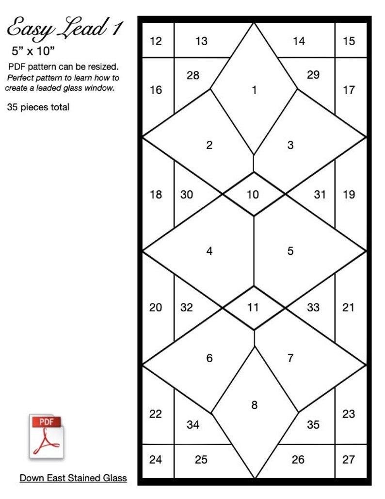 Easy Lead Stained Glass Pattern PDF - Modern Arts & Crafts - Etsy